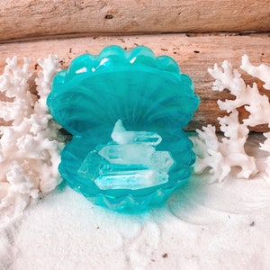 Blue Aura Quartz Clam Shell | Aqua Aura Quartz Seashell | Seashell ...
