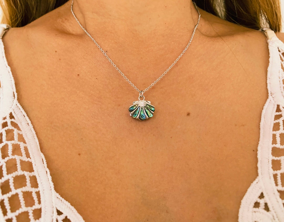 Seashell Locket Necklace/clam Shell Photo Locket Abalone Shell Necklace ...