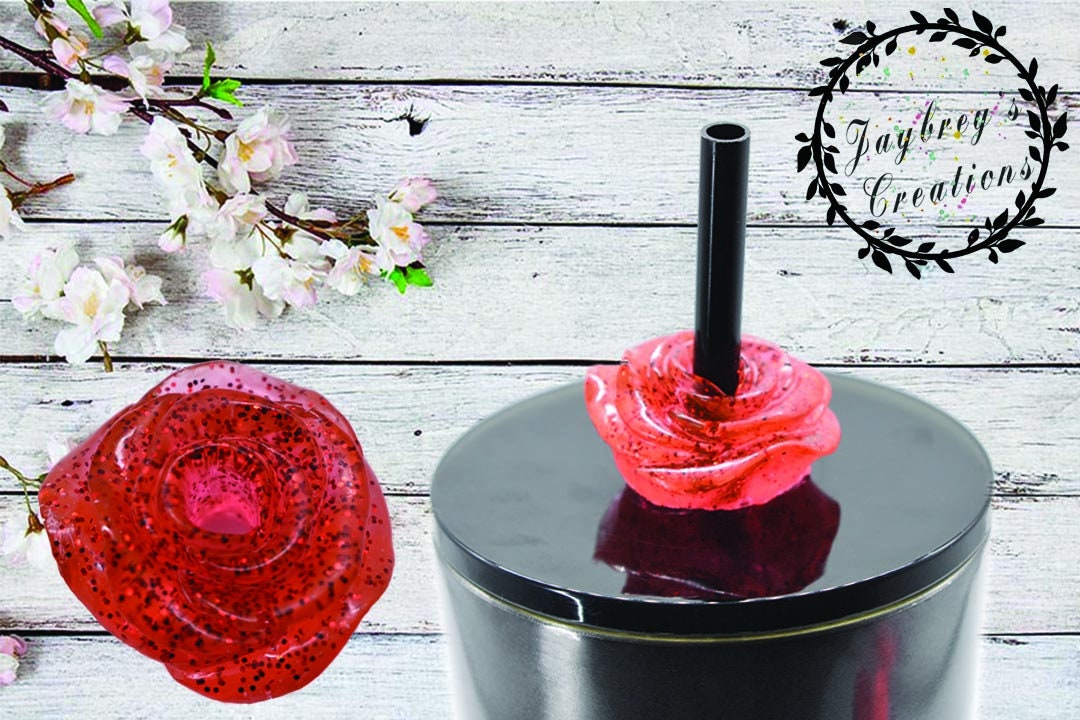 Red Rose With Glitter Rose Straw Topper - Etsy