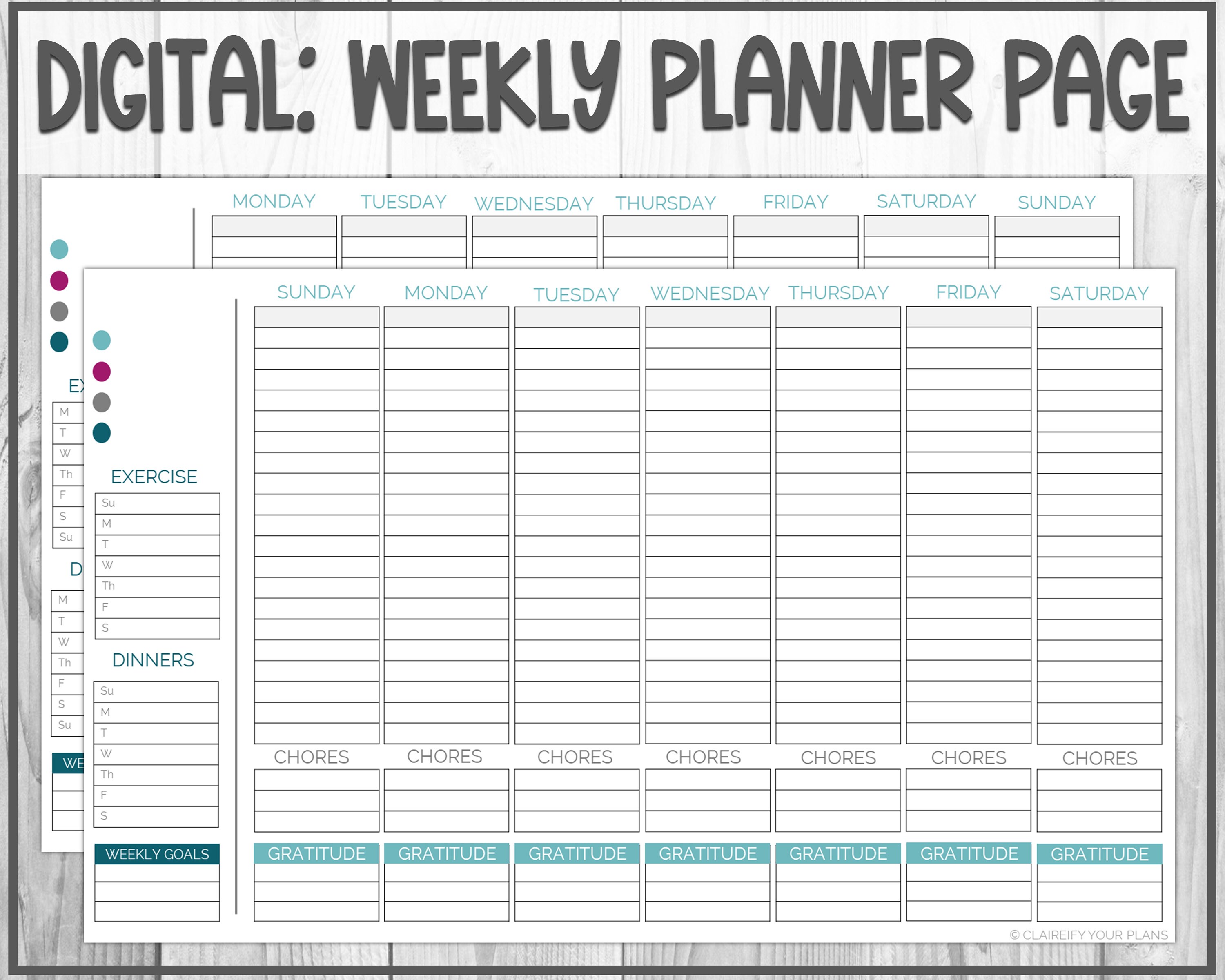 Digital Planning Sheet: Weekly Calendar List - Etsy