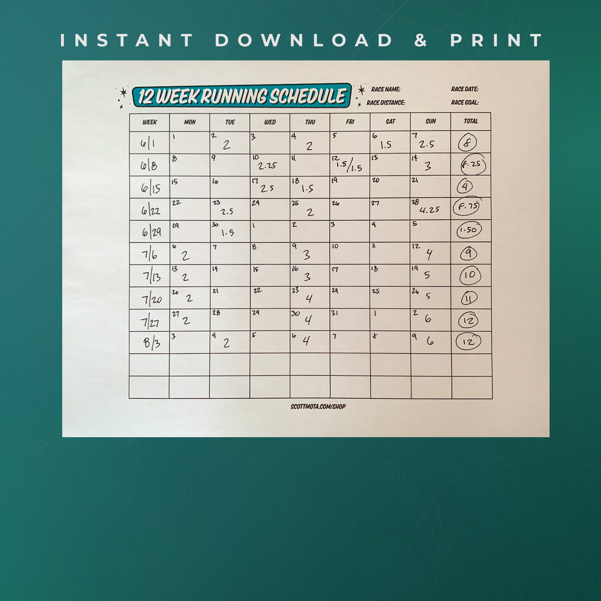 12 Week Running Schedule - Etsy