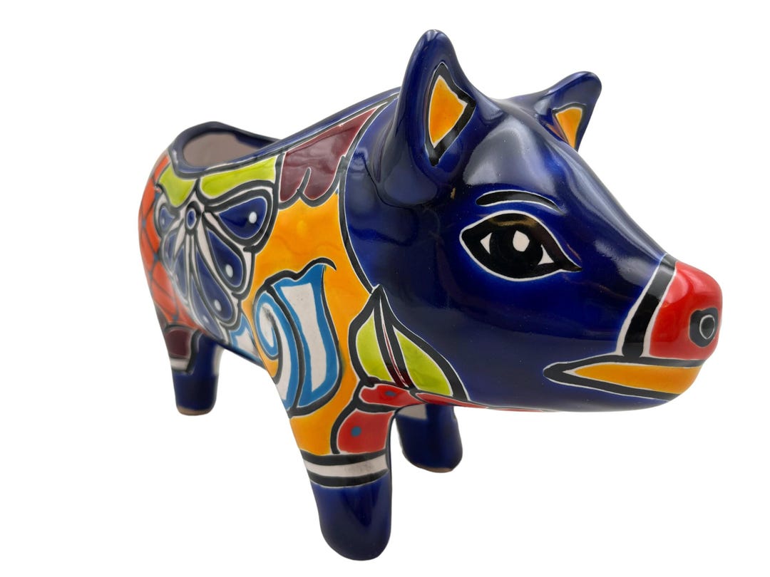 Talavera Pig Planter – Piggy Hand Painted Mexican Ceramic Pot for ...