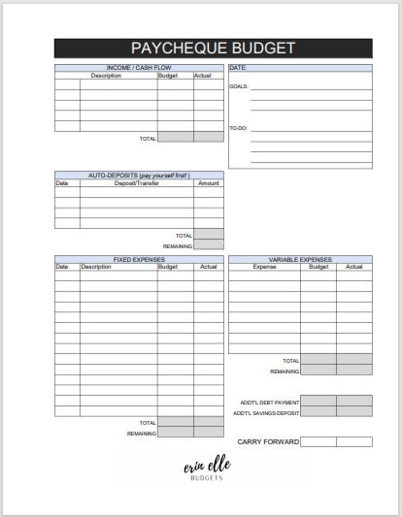 Budget By Paycheck PDF Budget Template Instant Download Etsy