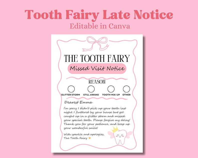Tooth Fairy Letter Printable Canva Template Note Tooth Fairy Apology ...