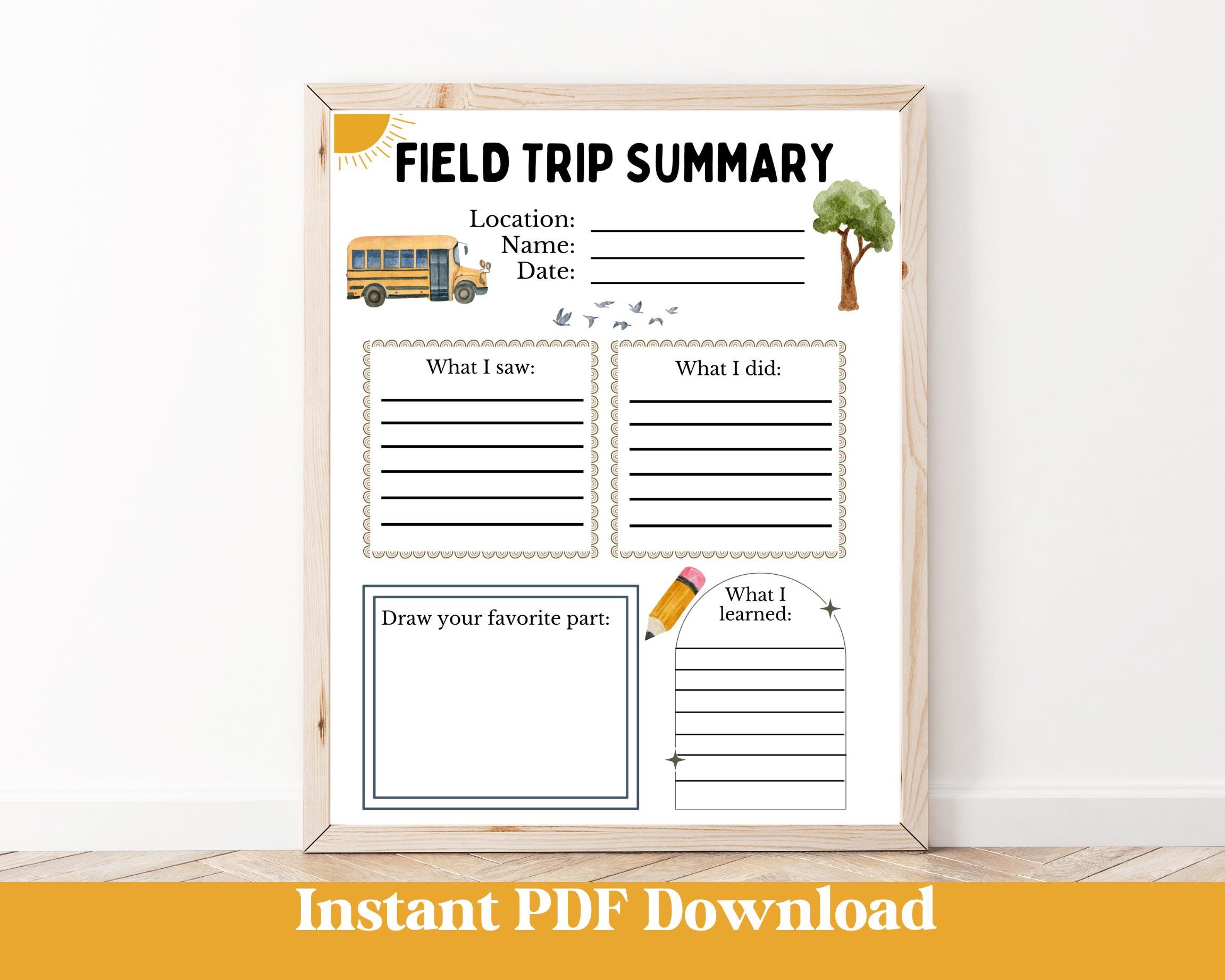 Field Trip Log Field Trip Worksheet Homeschool Field Trip Reflection ...