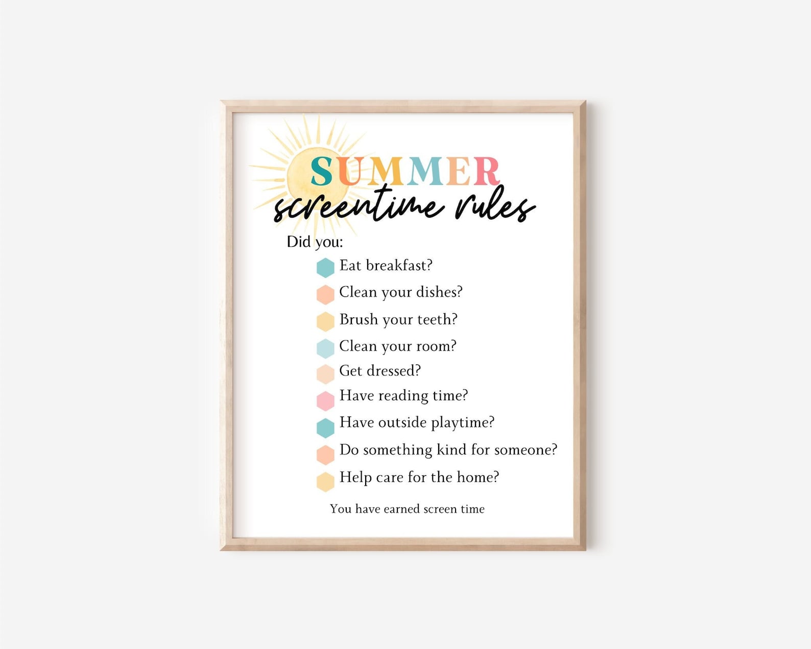 Summer Screentime Checklist Printable Summer Chore Chart Kids Summer ...