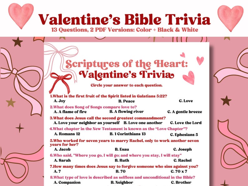 Christian Valentine's Day Trivia Game Valentine's Sunday School ...