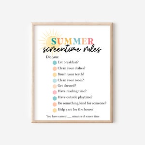 Summer Screentime Checklist Printable Summer Chore Chart Kids Summer ...