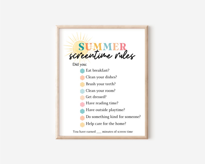 Summer Screentime Checklist Printable Summer Chore Chart Kids Summer ...