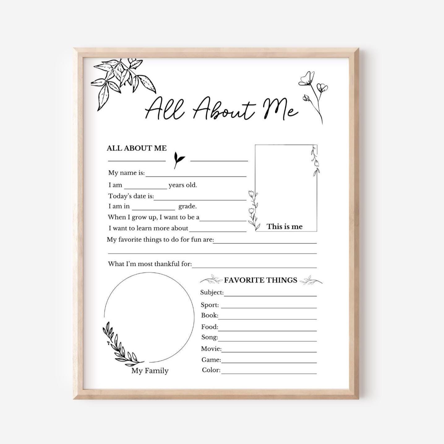 All About Me Printable Student Worksheet Back to School Games ...