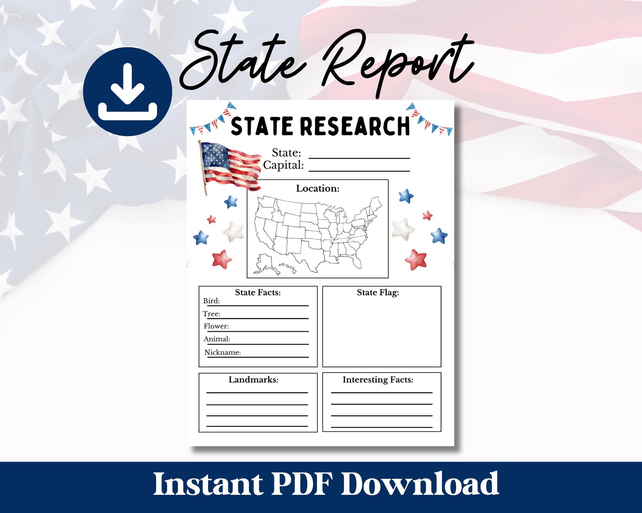 State Research Printable State Worksheet Kids State Facts State Report ...
