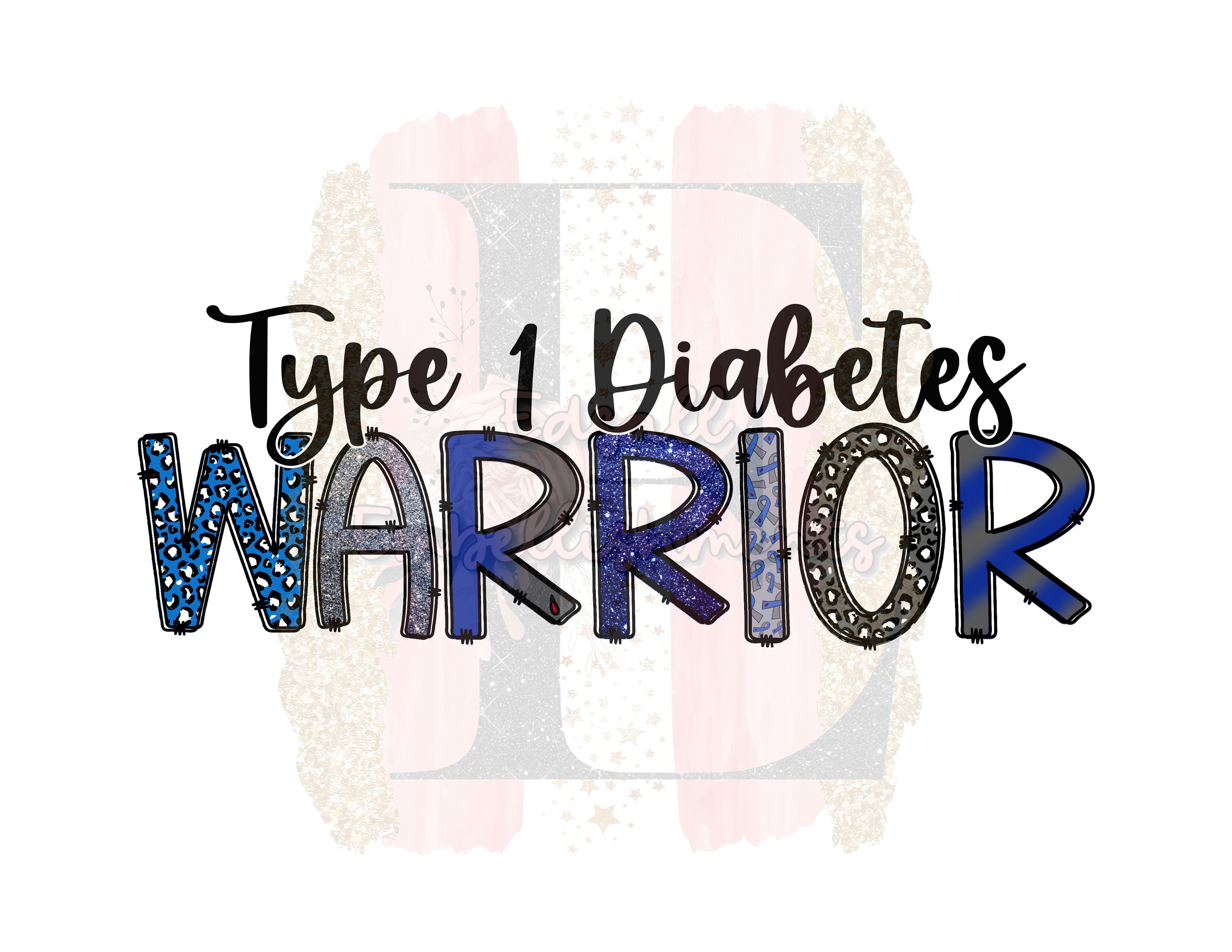 Type 1 Diabetes Warrior Diabetes Awareness Doodle Letters Leopard Print ...
