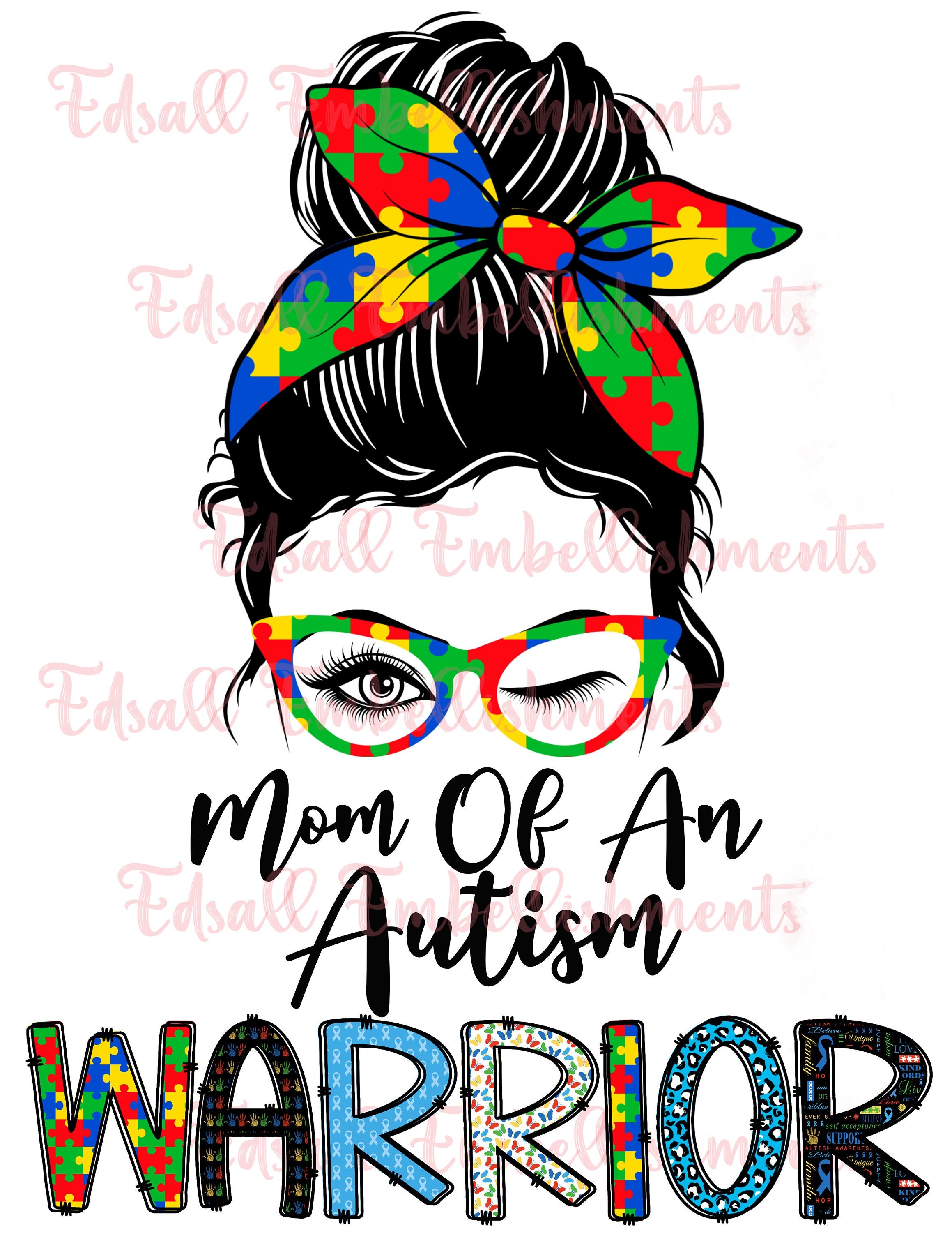 Mom of an Autism Warrior Messy Bun Mom Doodle Letter - Etsy
