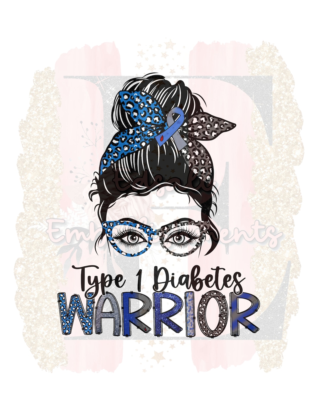 Type 1 Diabetes Warrior Messy Bun Diabetes Awareness Leopard Print Blue ...