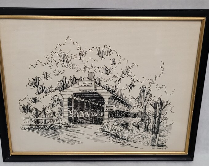 Vintage Framed Hand Drawn Covered Knox Bridge Valley Forge Country Home ...