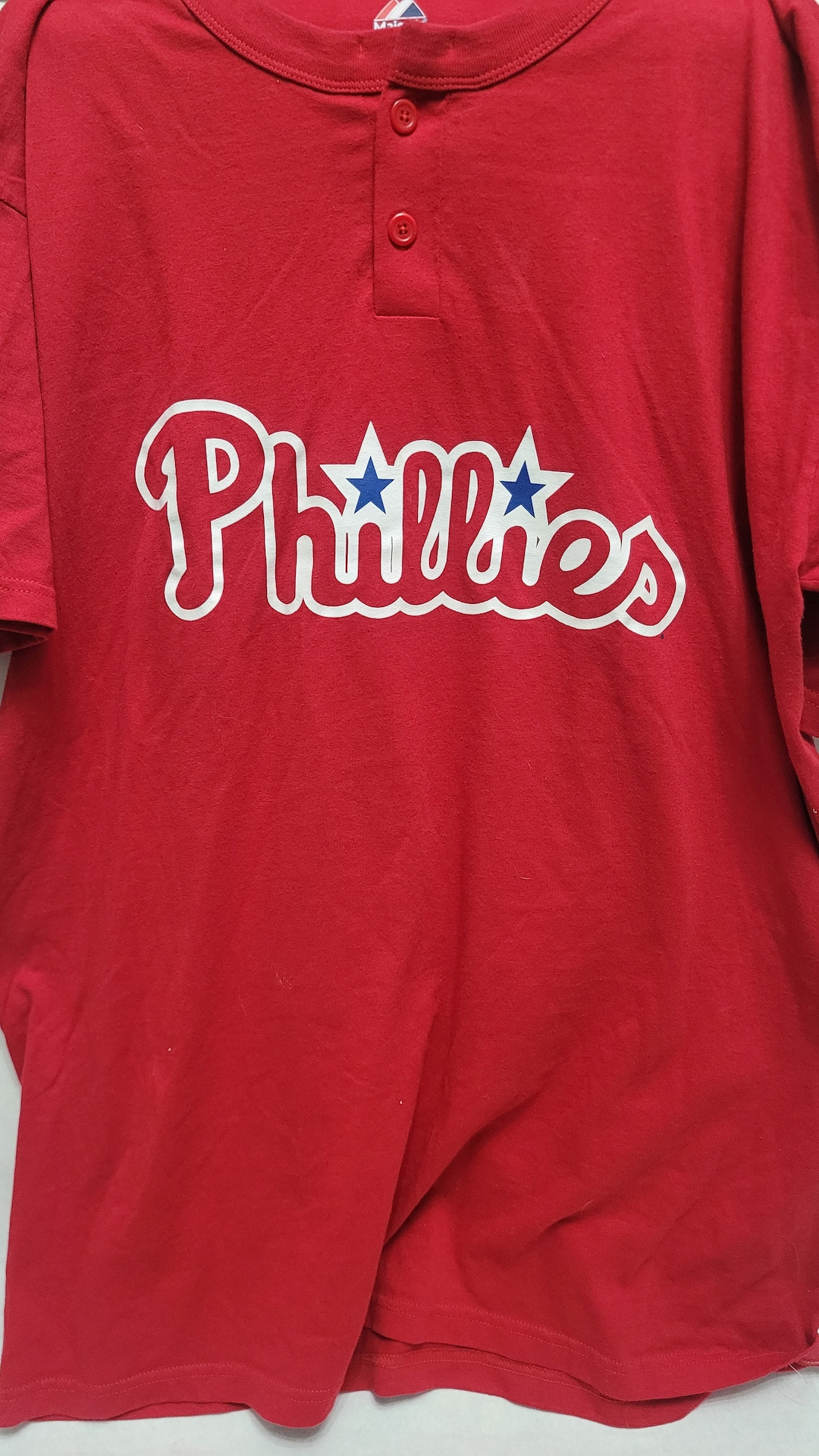 Vintage Throwback Philadelphia Phillies Red Button Jersey Mens Majestic ...