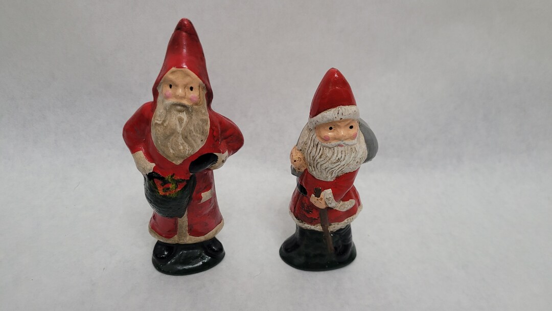 Vintage Hand Painted Cast Iron Santa Claus Set of 2 Christmas Decor - Etsy