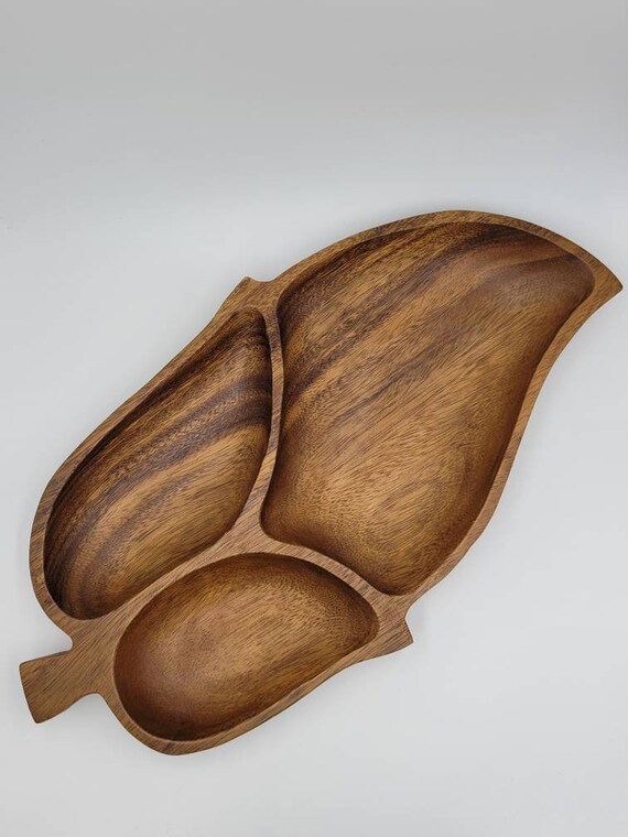 Trays & Platters Vintage Leilani Genuine Leaf Shaped Monkey-Pod Wood ...