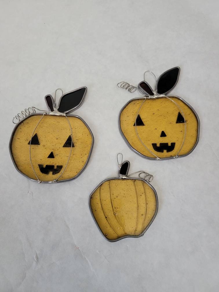 Handemade Vintage Pumpkin Suncatcher Jack O lantern set of 3 Halloween ...