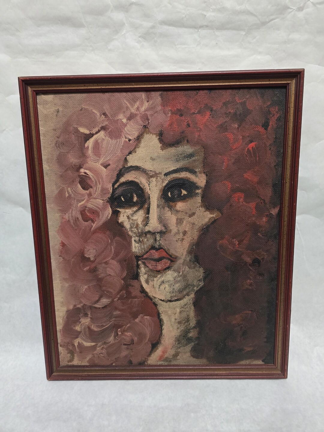Vintage 70s Abstract Oil Painting Woman With Red Hair Framed Original ...