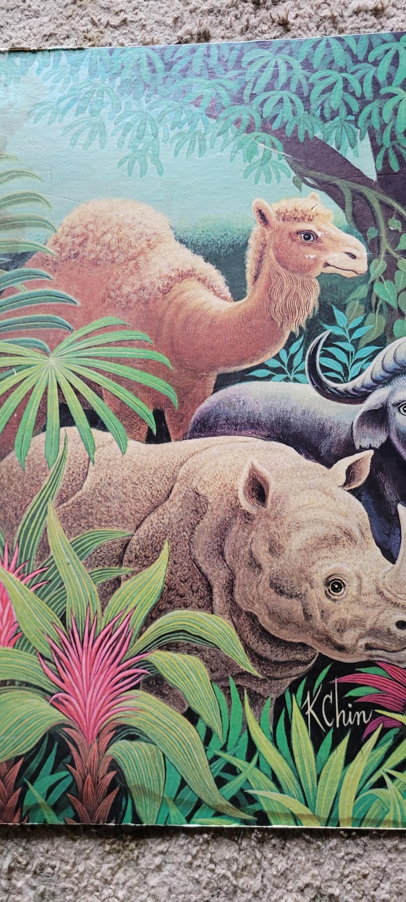 Vintage Jungle Animal Headboard Wildlife Cardboard Wall Poster Artwork ...