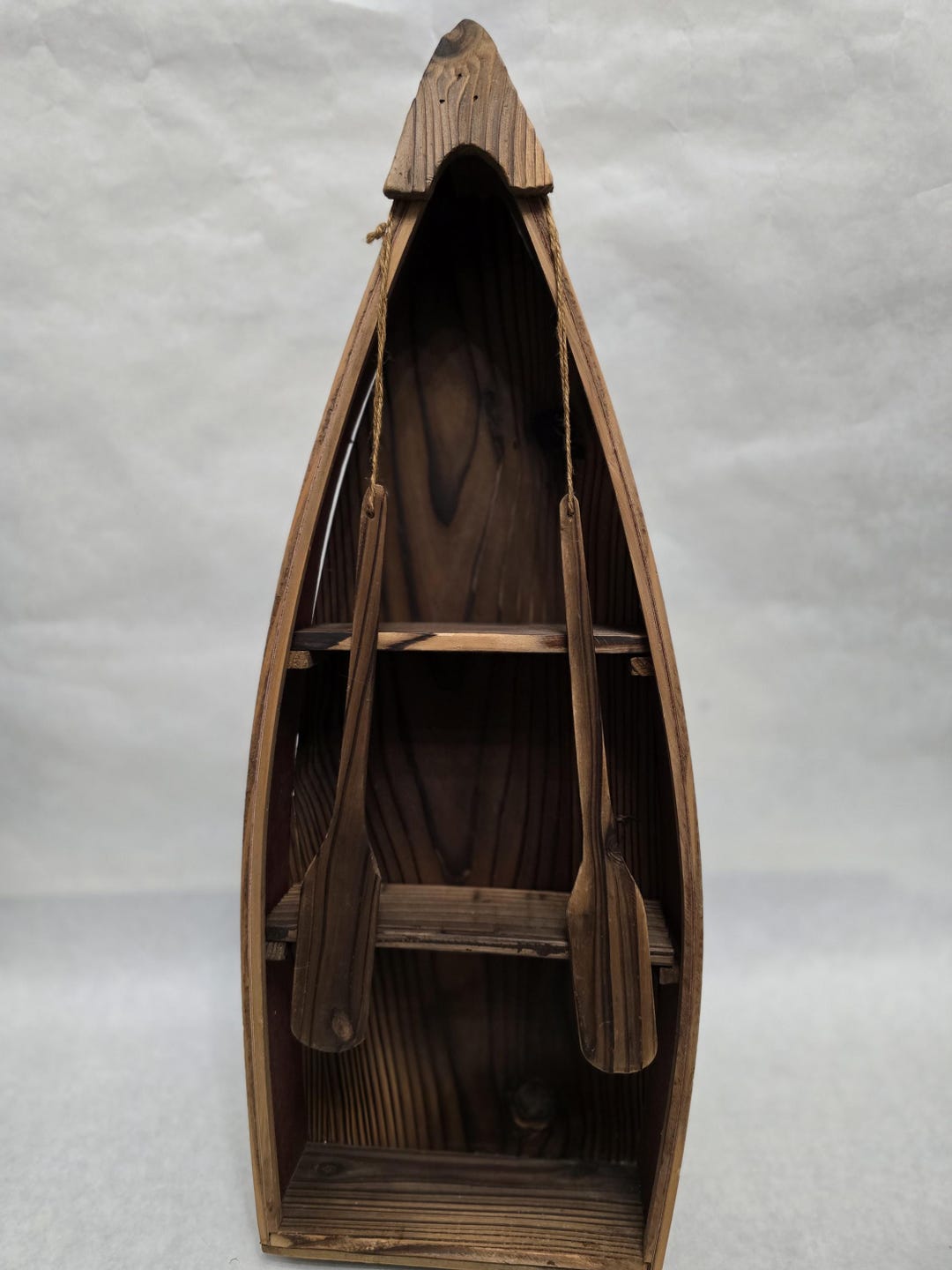 Vintage Handmade Wooden Row Boat Canoe Wall Curio Shelf With Oars Beach ...