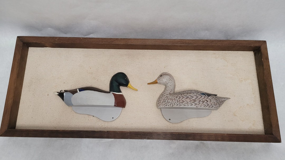 Vintage Framed Wooden Duck Decoy Wall Mounted Mallard Duck Painted Wall ...
