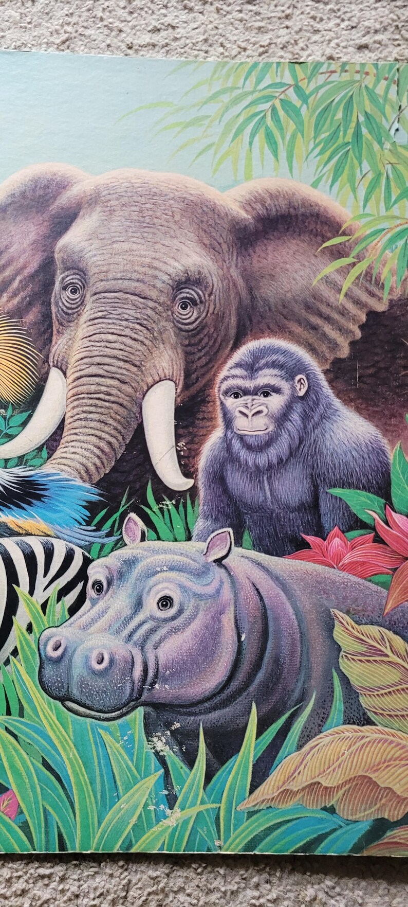 Vintage Jungle Animal Headboard Wildlife Cardboard Wall Poster Artwork ...