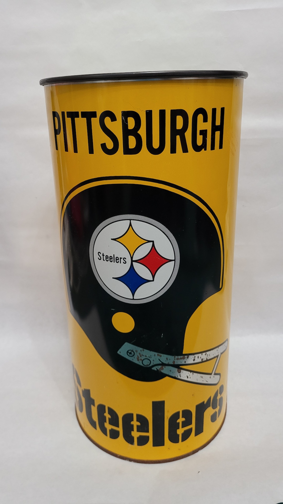 Vintage Pittsburgh Steelers 19” Yellow Trash Can Wastebasket 1970s Logo ...