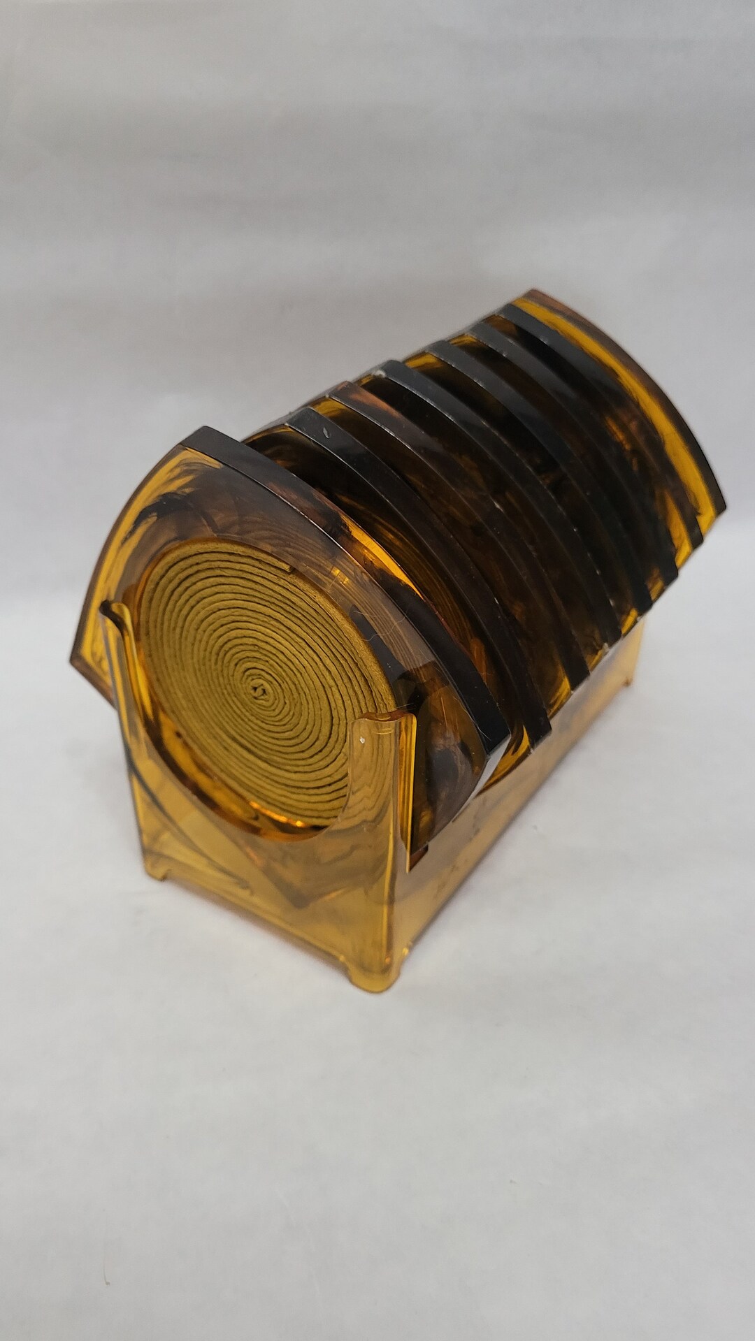 Vintage MCM Lucite Coaster Set of 8 With Rack Tortoise Shell Rope Coil ...