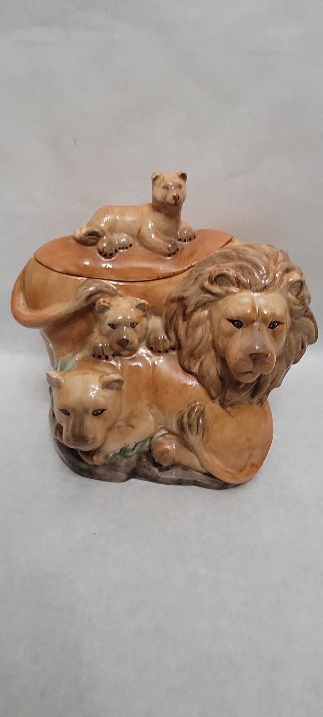 Vintage Lion Family Lioness Lion Cubs Ceramic Cookie Jar Home Decor ...