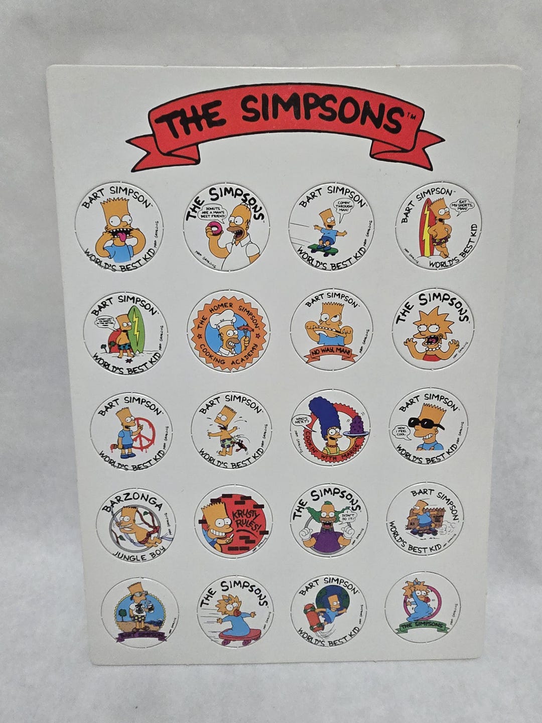 Vintage 1993 Simpsons Milk Caps Unpunched Sheet FOX TV Show Collectible ...