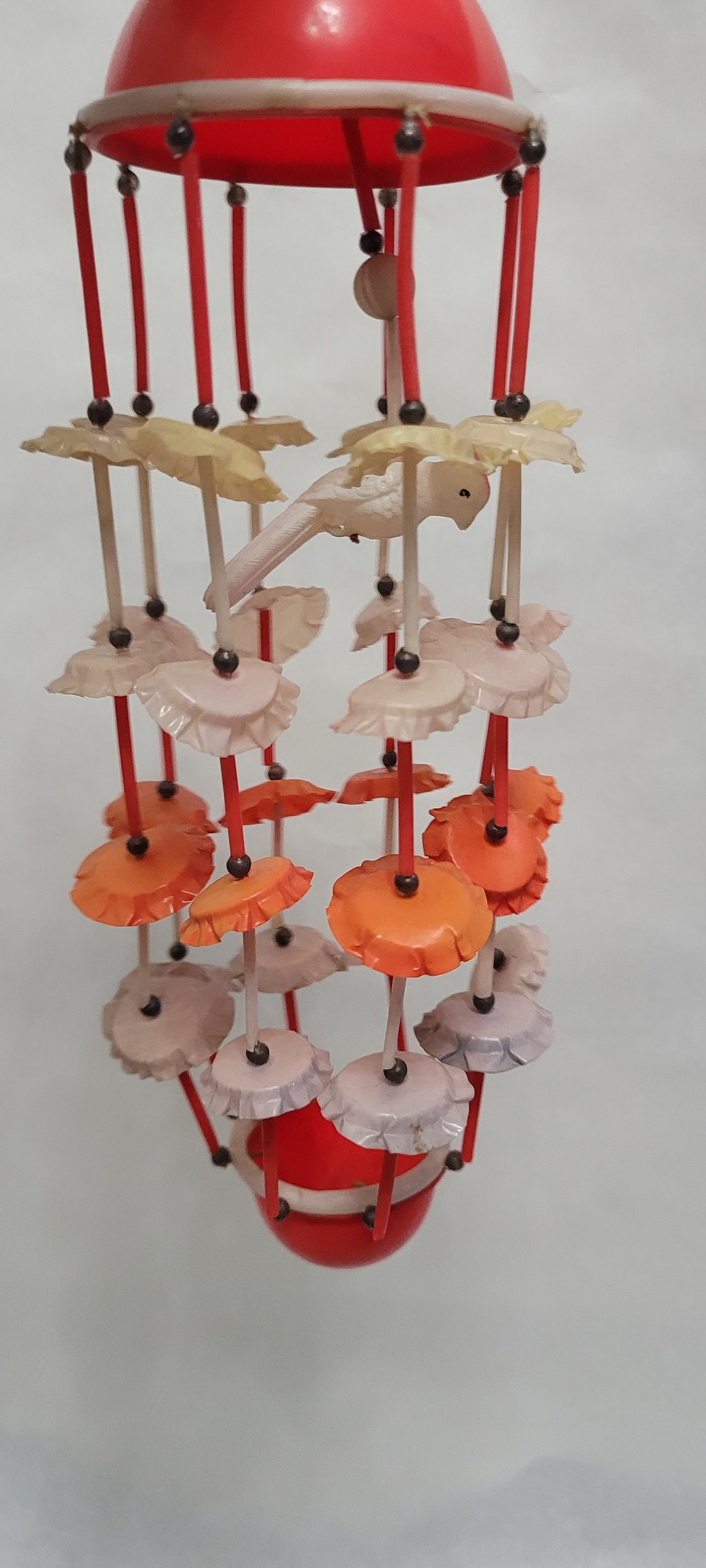 Vintage Japan Plastic Celluloid Colourful Revolving Mobile Baby Wind up ...