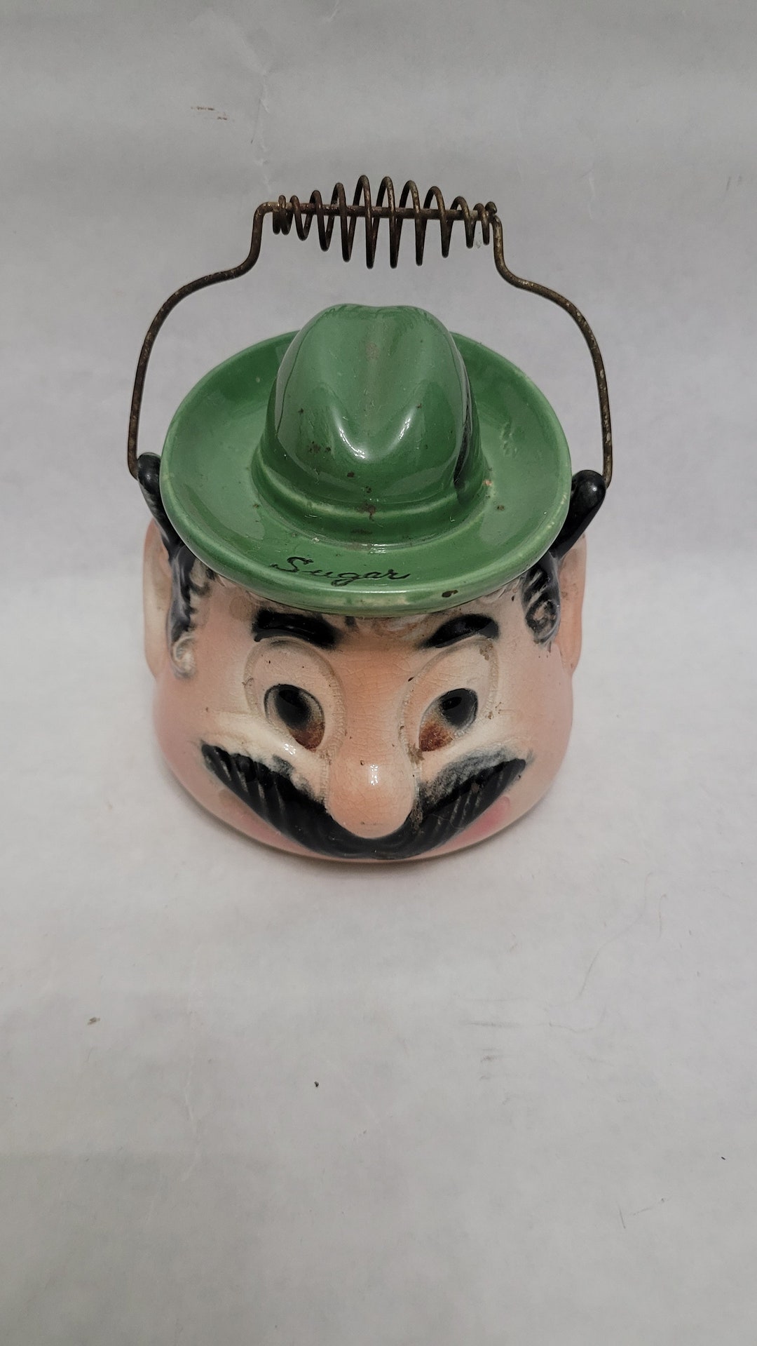 Vintage Man With Mustache Sugar Bowl Funny Gift Japan Ceramic Wire ...