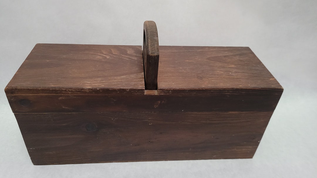 Antique Primitive Handmade Wooden Toolbox Carrier Carpenters Box Folk ...