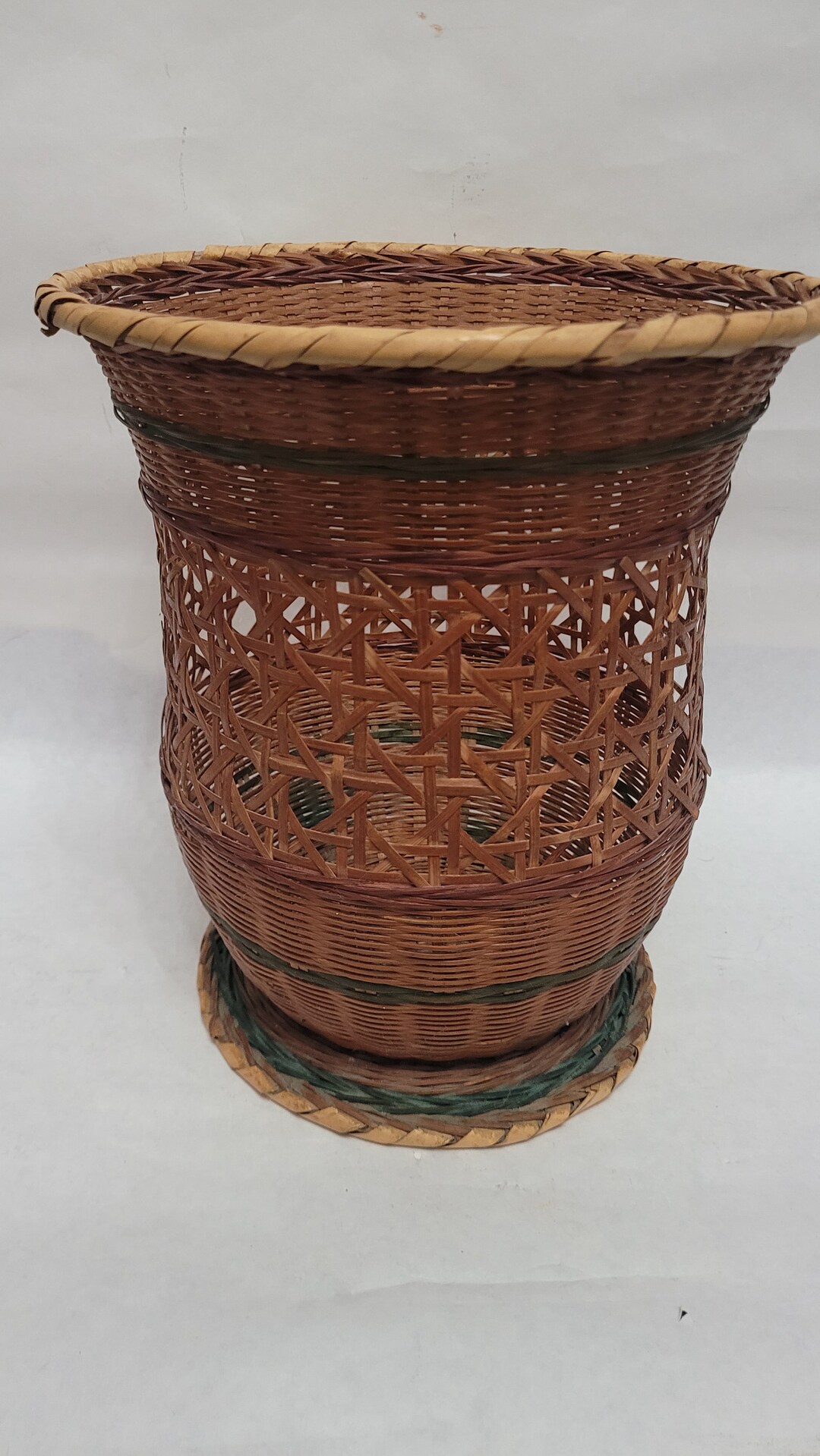 Vintage Boho Wicker Rattan Woven Waste Basket Plant Container Bamboo - Etsy