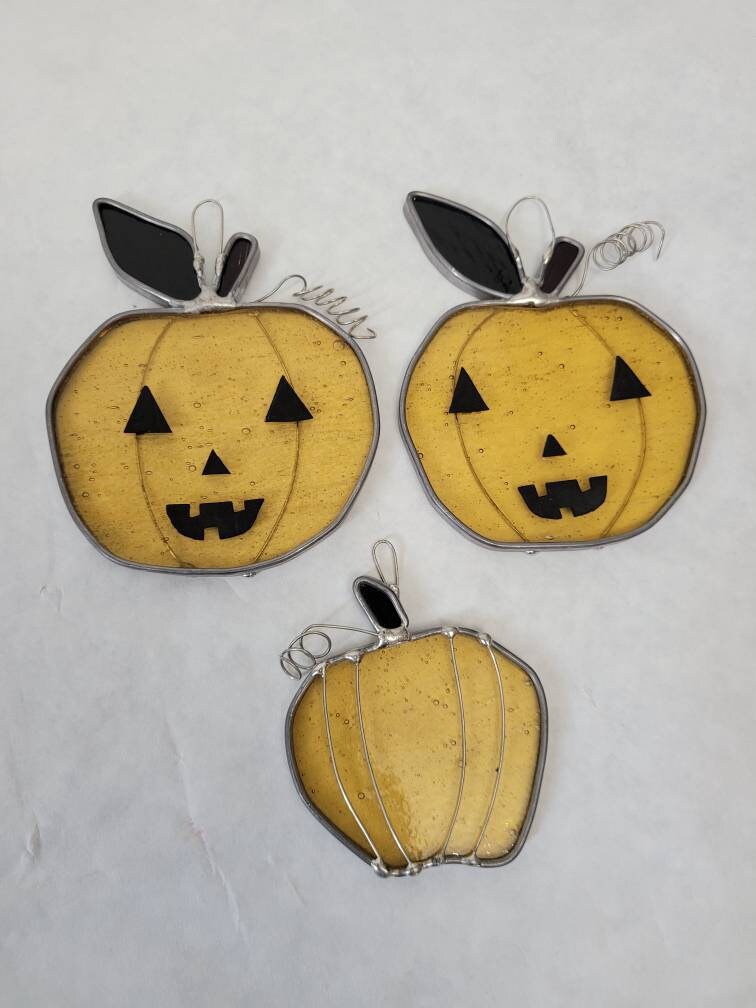 Handemade Vintage Pumpkin Suncatcher Jack O lantern set of 3 Halloween ...