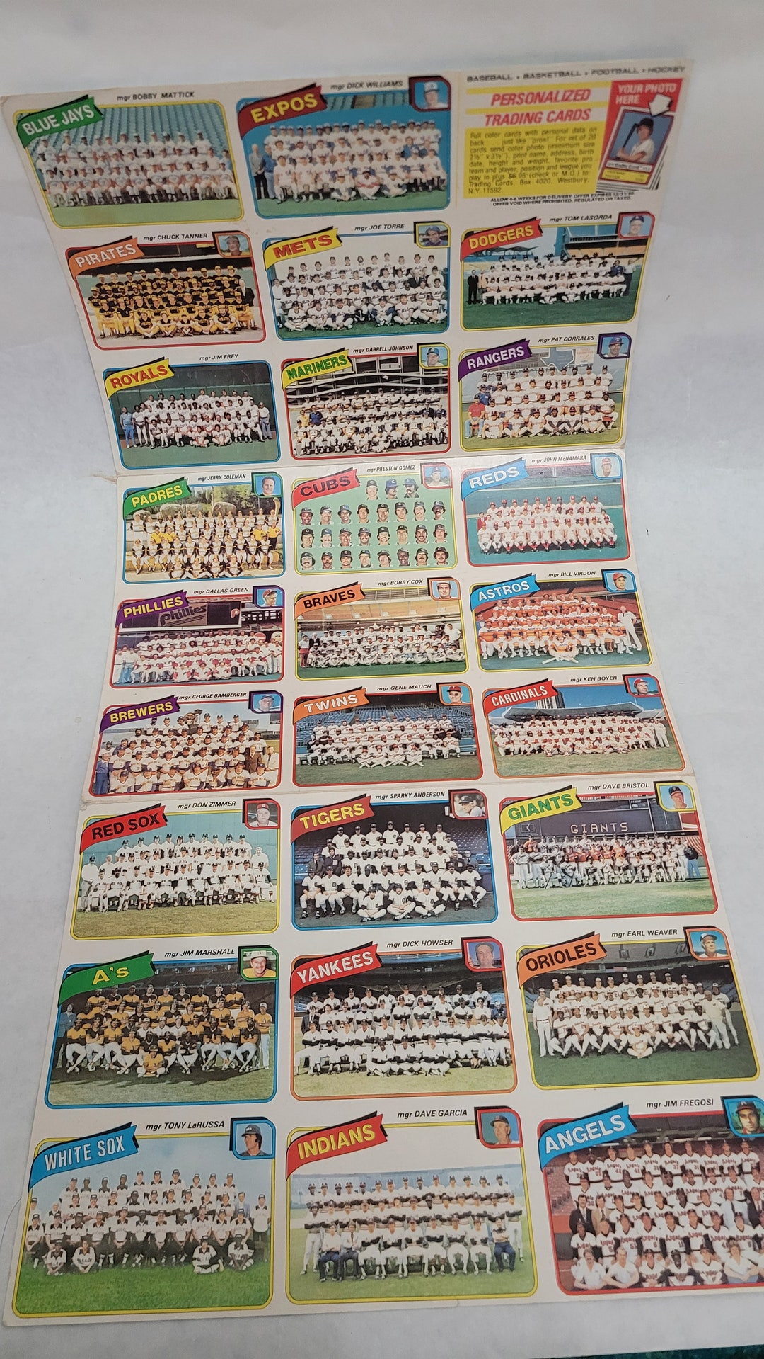 Vintage 1980 Topps MLB Team Checklist Uncut Baseball Card Sheet 26 ...