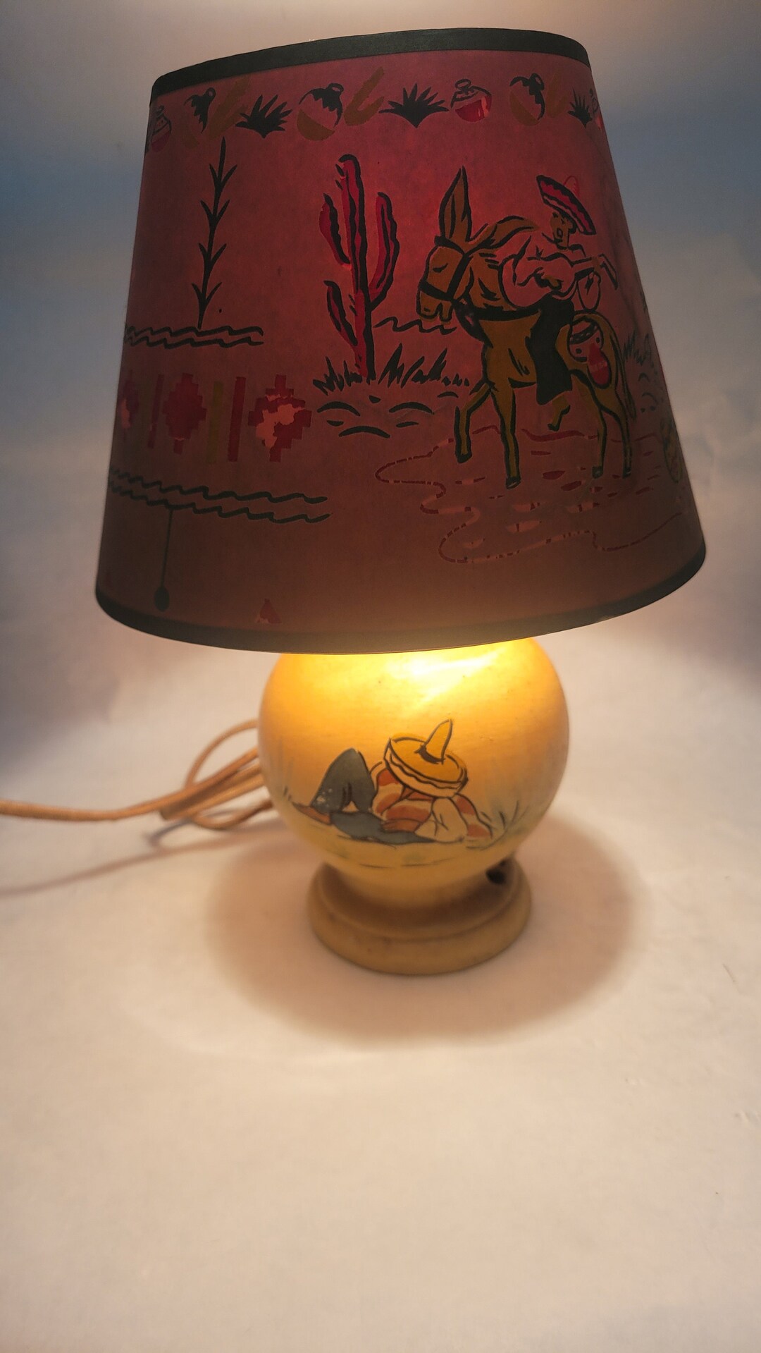 Vintage Art Deco 1950s Mexican Table Lamp Brown Very Rare Hand Painted ...