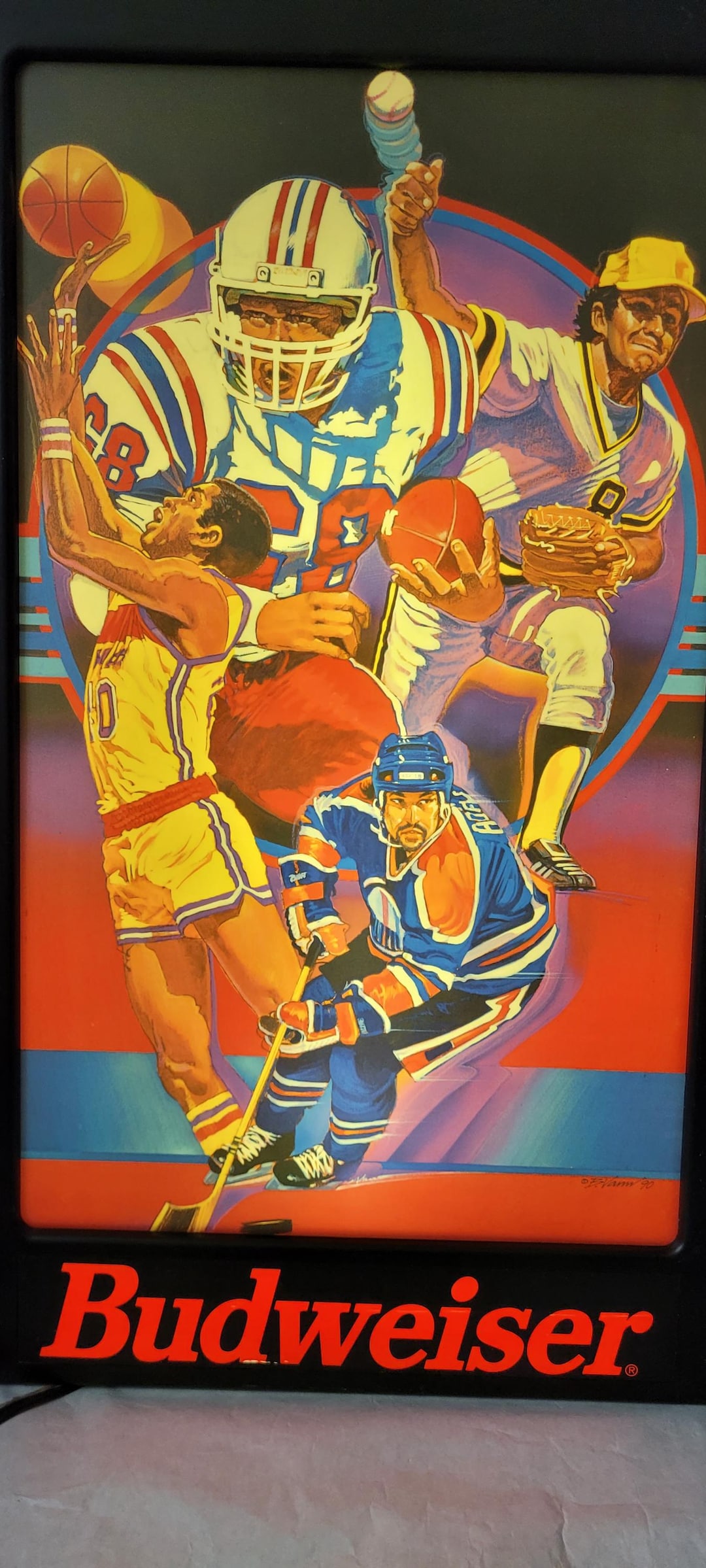 Vintage Budweiser Sports Bar Neon Looking Lighted Beer Baseball ...