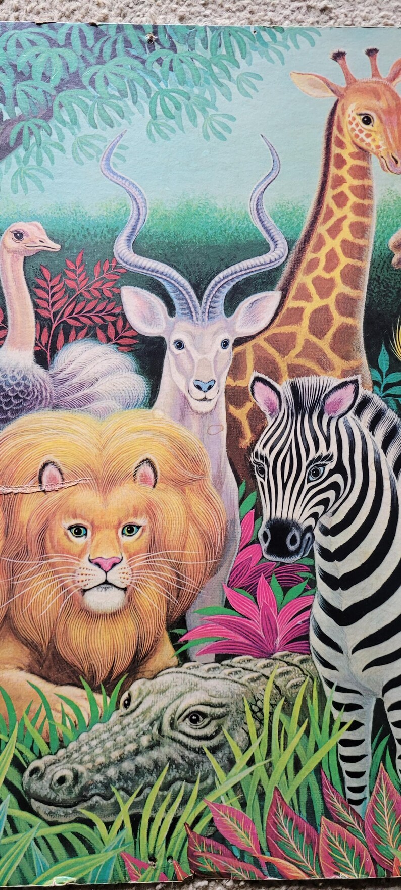 Vintage Jungle Animal Headboard Wildlife Cardboard Wall Poster Artwork ...