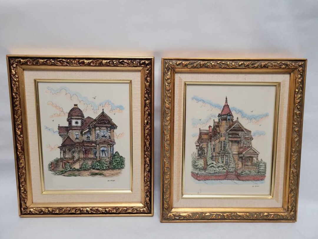 Vintage Gil Mccue Lithograph Framed Ginger House Artwork Set - Etsy