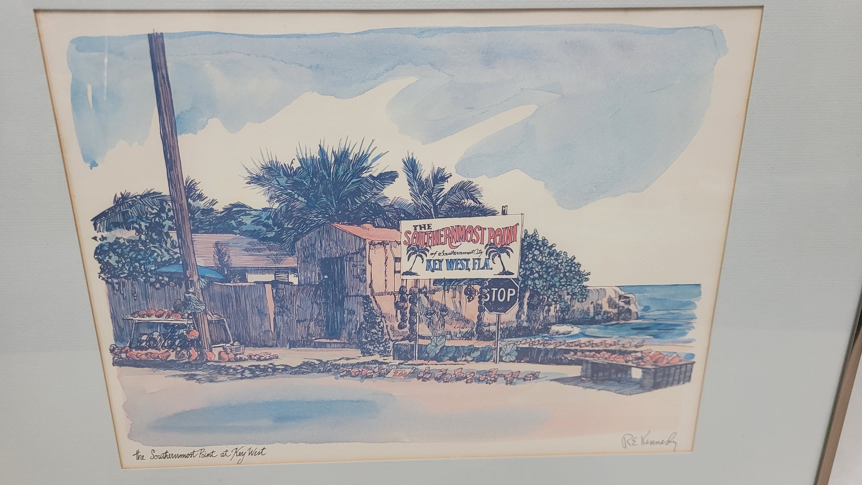 Vintage Signed Lithograph by R.E. Kennedy “the Southernmost Point" Key ...