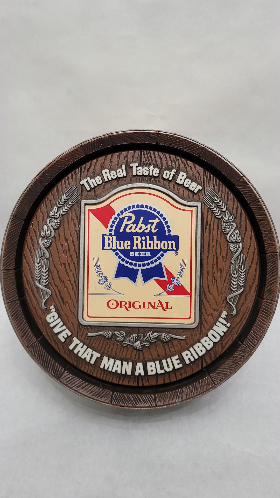 Vintage Pabst Blue Ribbon Beer Barrel Wall Hanging Sign Bar PBR Keg ...