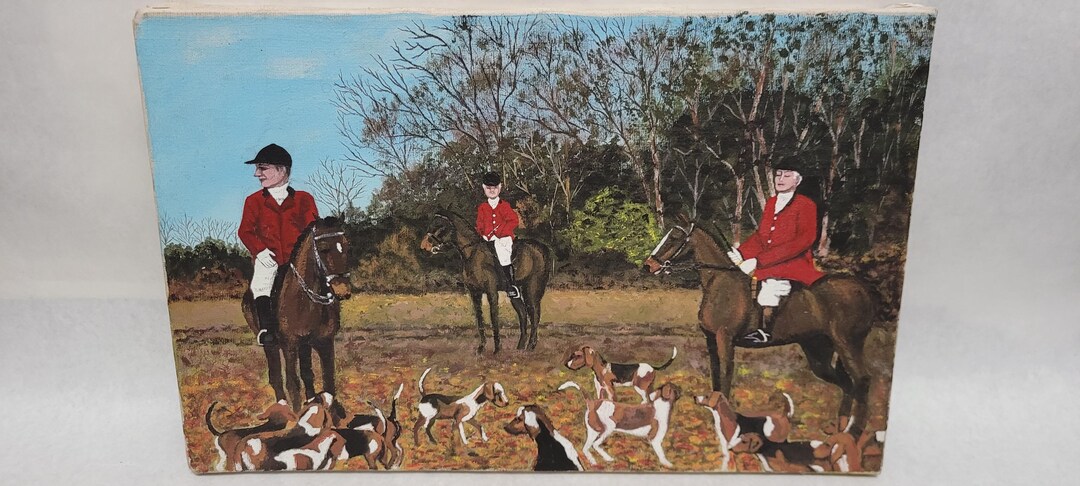 Antique Hand Painted Wall Hanging English Fox Hunt Hunting Scene With ...
