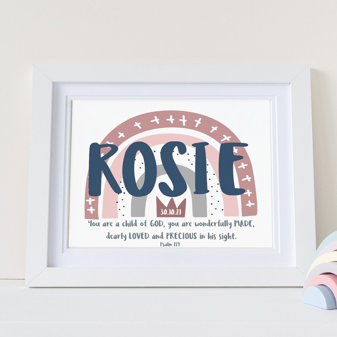 Bible Verse Name Print, Christian Children's Name Print, Rainbow Name ...