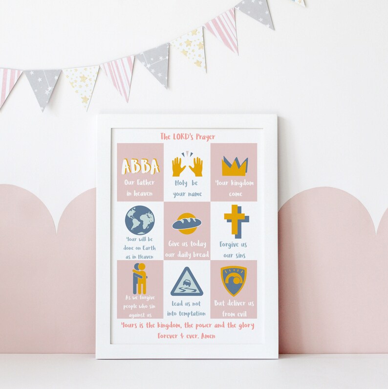 The Lord's Prayer Memory Verse Print, Christian Lord's Prayer Nursery ...