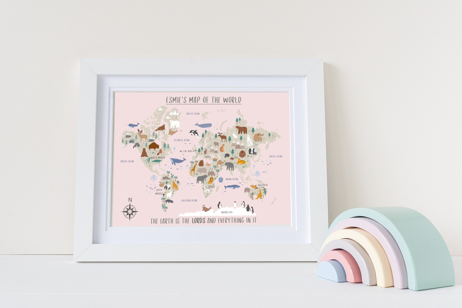 World Map Bible Verse, Christian Kids Nursery Decor, Animal World Map ...