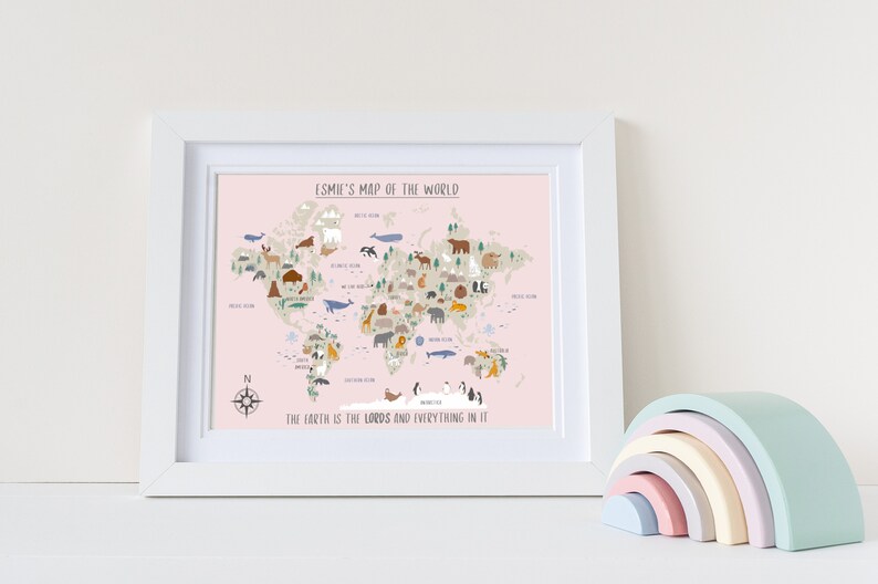 World Map Bible Verse, Christian Kids Nursery Decor, Animal World Map ...