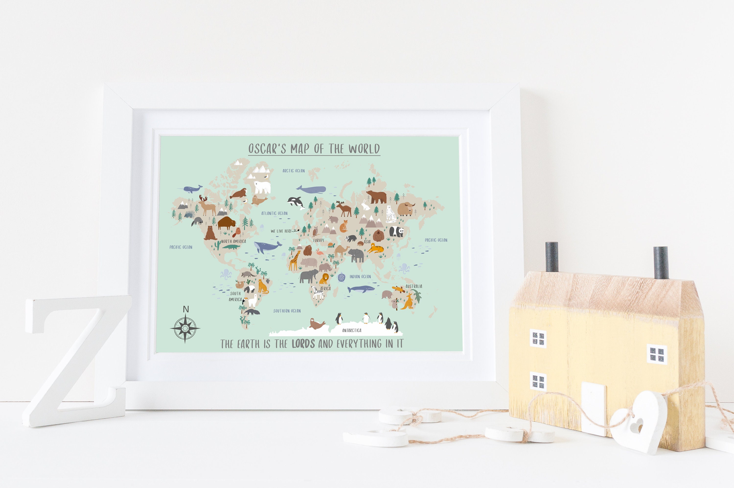 World Map Bible Verse, Christian Kids Nursery Decor, Animal World Map ...